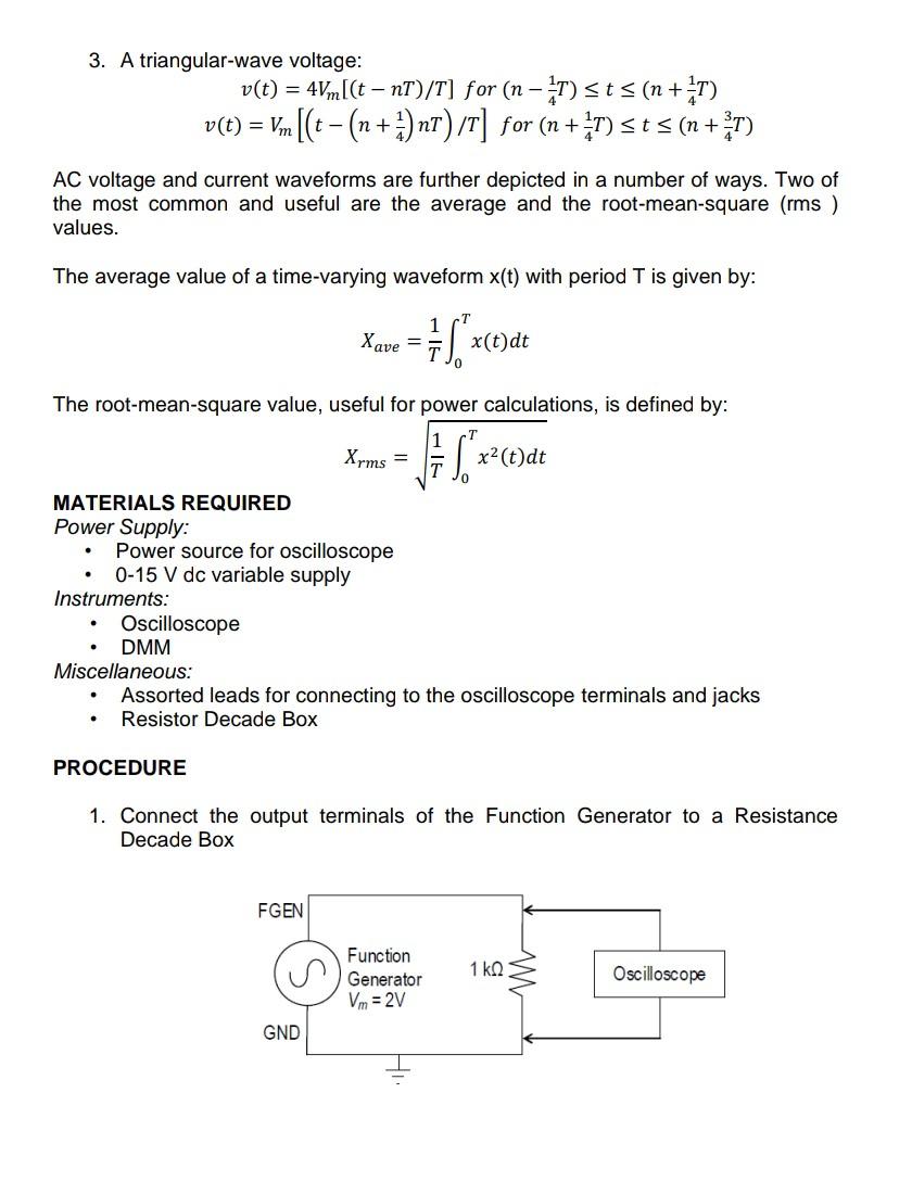 Solved Average and RMS Values Experiment # 4 OBJECTIVES 1. | Chegg.com
