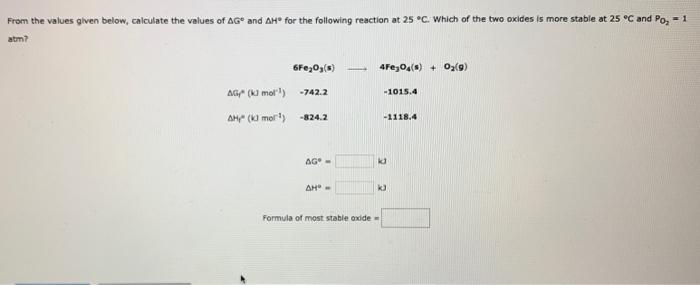 Solved From the values given below, calculate the values of | Chegg.com