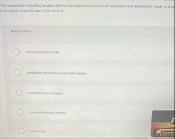 Solved The method for evaluating location alternalives that | Chegg.com