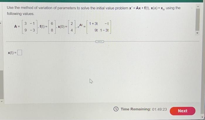 Use the method of variation of parameters to solve | Chegg.com