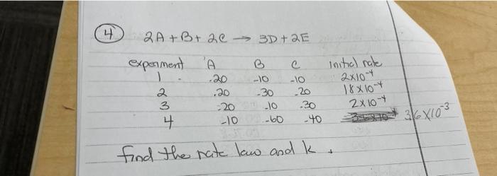 Solved 4 2A+B+ 2C 3D+2E experiment A B C -20 -10 -10 2 20 | Chegg.com
