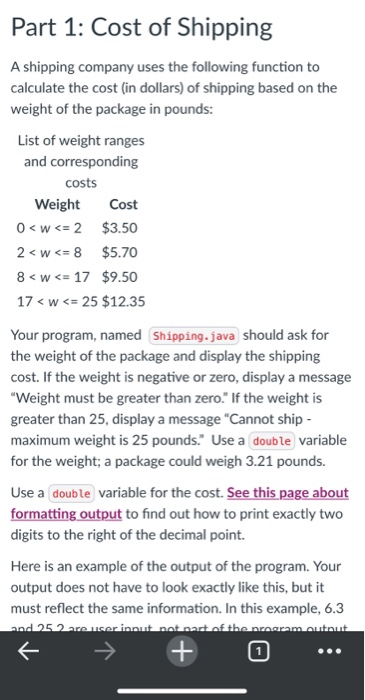 Solved Part 1: Cost of Shipping A shipping company uses the | Chegg.com