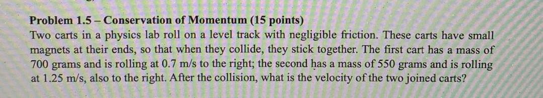 Solved Problem 1.5 - Conservation of Momentum (15 points) | Chegg.com