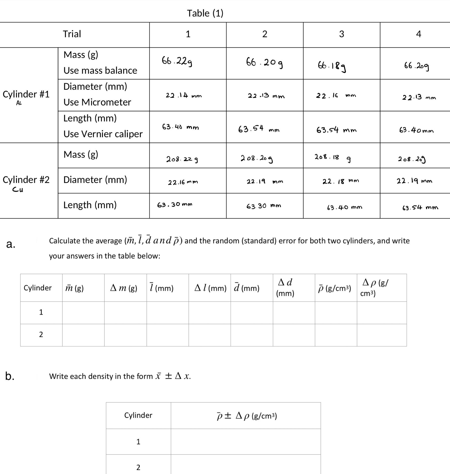 Solved Table (1)\table[[Trial,1,2,3,4],[\table[[Cylinder | Chegg.com