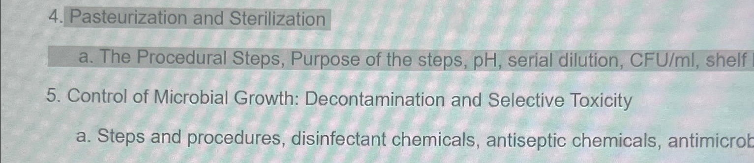 Solved Pasteurization and Sterilizationa. ﻿The Procedural | Chegg.com