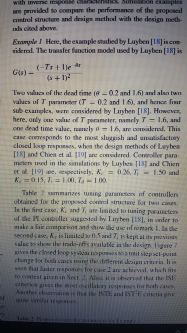 with inverse response characteristics. Simulation | Chegg.com