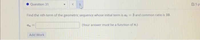 Solved Find the nth term of the geometric sequence whose | Chegg.com