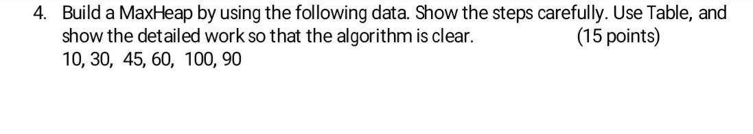 Solved 4. Build a MaxHeap by using the following data. Show | Chegg.com