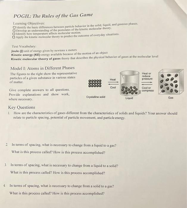 Solved POGIL: The Rules of the Gas Game Leaming Objectives: | Chegg.com