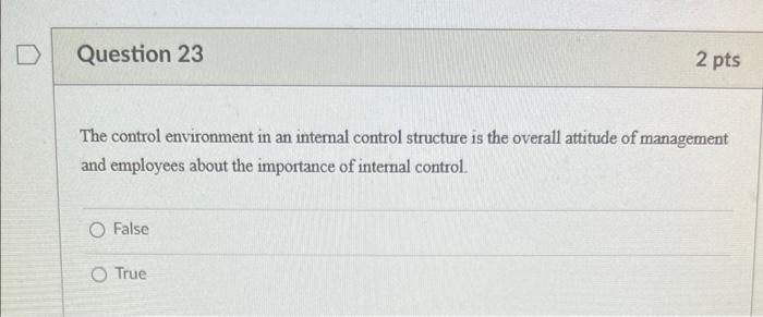 Solved The control environment in an internal control | Chegg.com