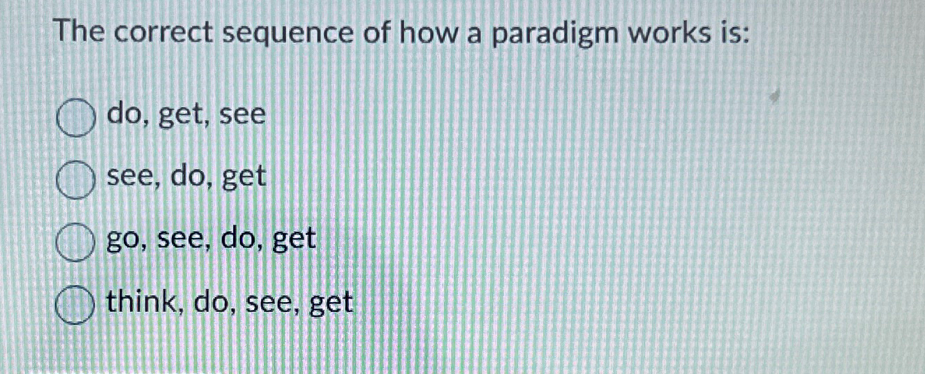 Solved The correct sequence of how a paradigm works is:do, | Chegg.com