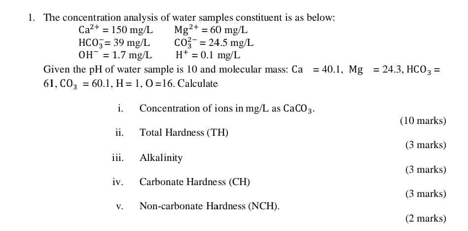 Solved The concentration analysis of water samples | Chegg.com