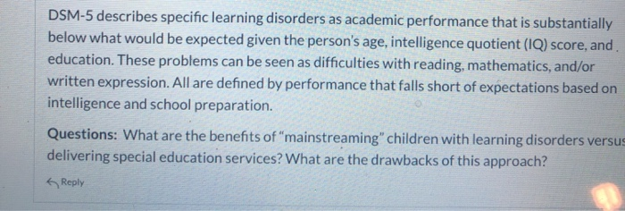 Solved DSM-5 describes specific learning disorders as | Chegg.com