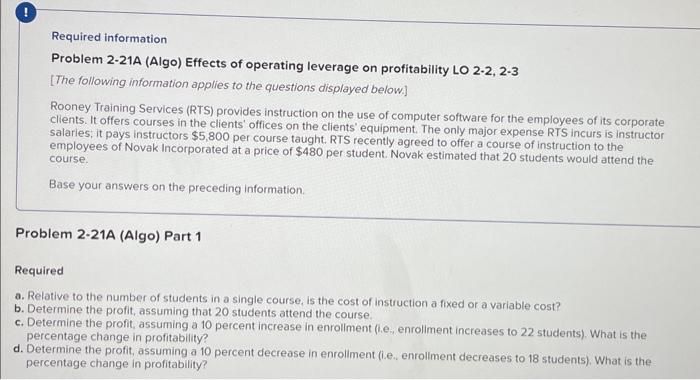 Solved Required information Problem 2-21A (Algo) Effects of | Chegg.com