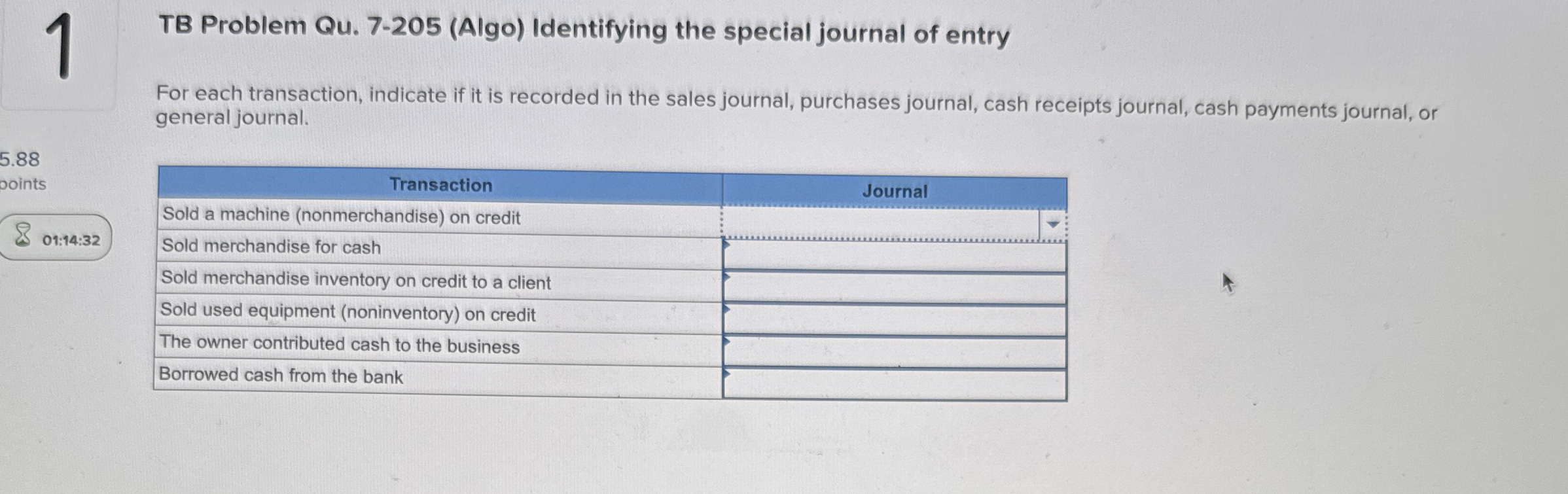Solved 1 ﻿TB Problem Qu. 7-205 (Algo) ﻿Identifying the | Chegg.com