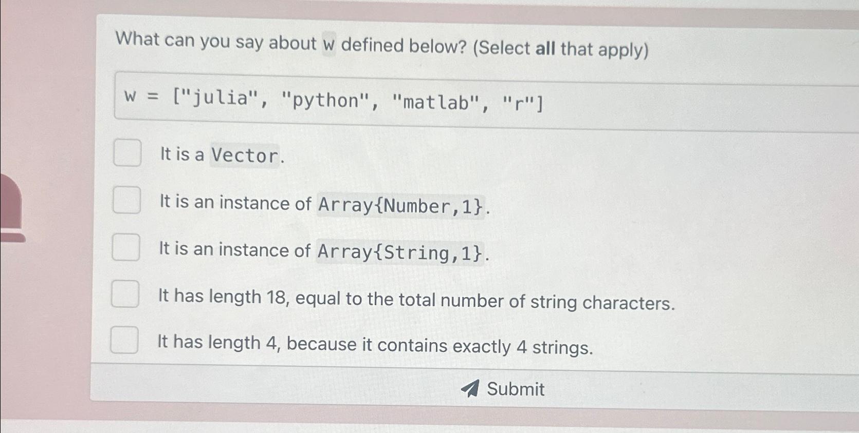 Solved What can you say about w ﻿defined below? (Select all | Chegg.com