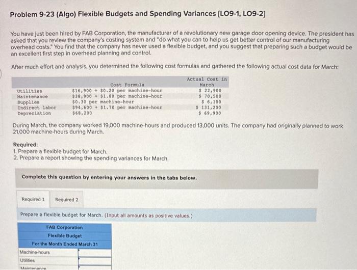 Solved Problem 9-23 (Algo) Flexible Budgets and Spending | Chegg.com