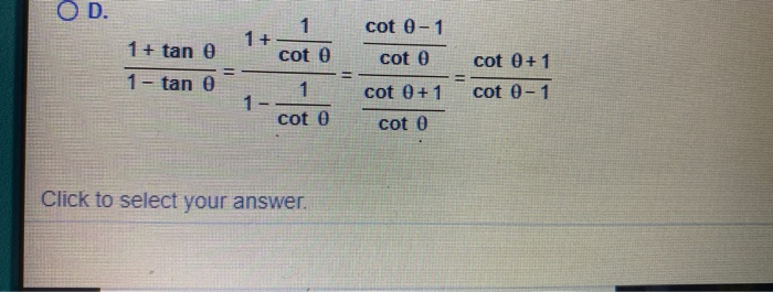 Solved Establish the identity 1 + tan 0 1 - tan cot 0+1 cot | Chegg.com