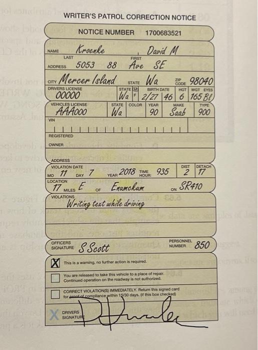 Solved WRITER'S PATROL CORRECTION NOTICE IE Crow's Foot | Chegg.com