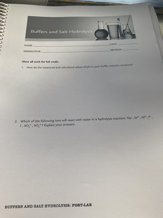 Solved Buffers and Salt Hydrolysis DATE NAME INSTRUCTOR | Chegg.com