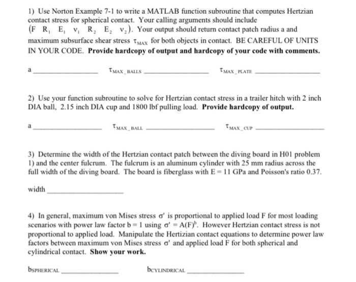 1) Use Norton Example 7-1 to write a MATLAB function | Chegg.com