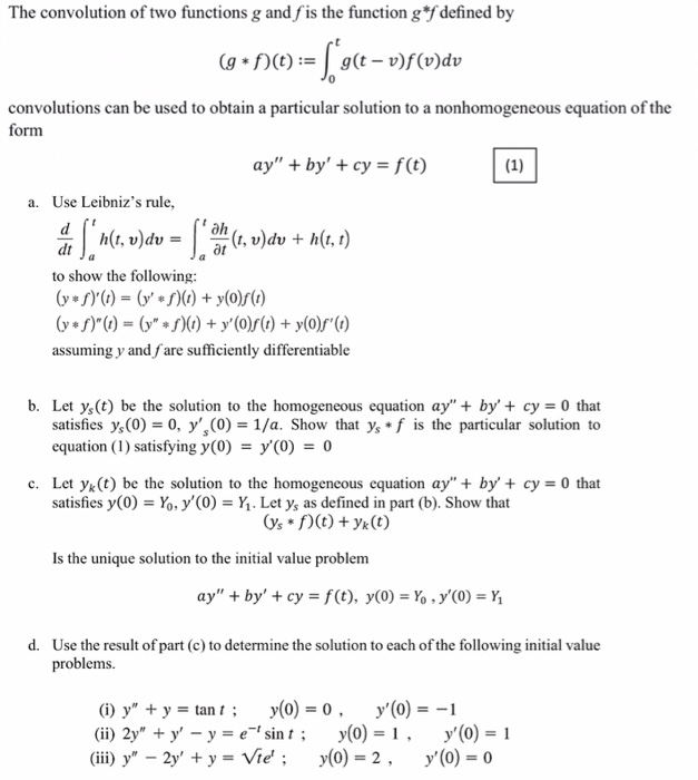 Solved The convolution of two functions g and f is the | Chegg.com