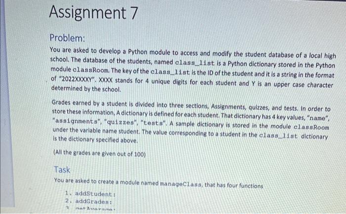 Solved Problem: You are asked to develop a Python module to | Chegg.com