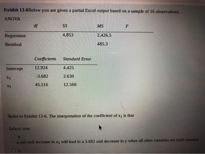 Solved Exhibit 13-6Below you are given a partial Excel | Chegg.com