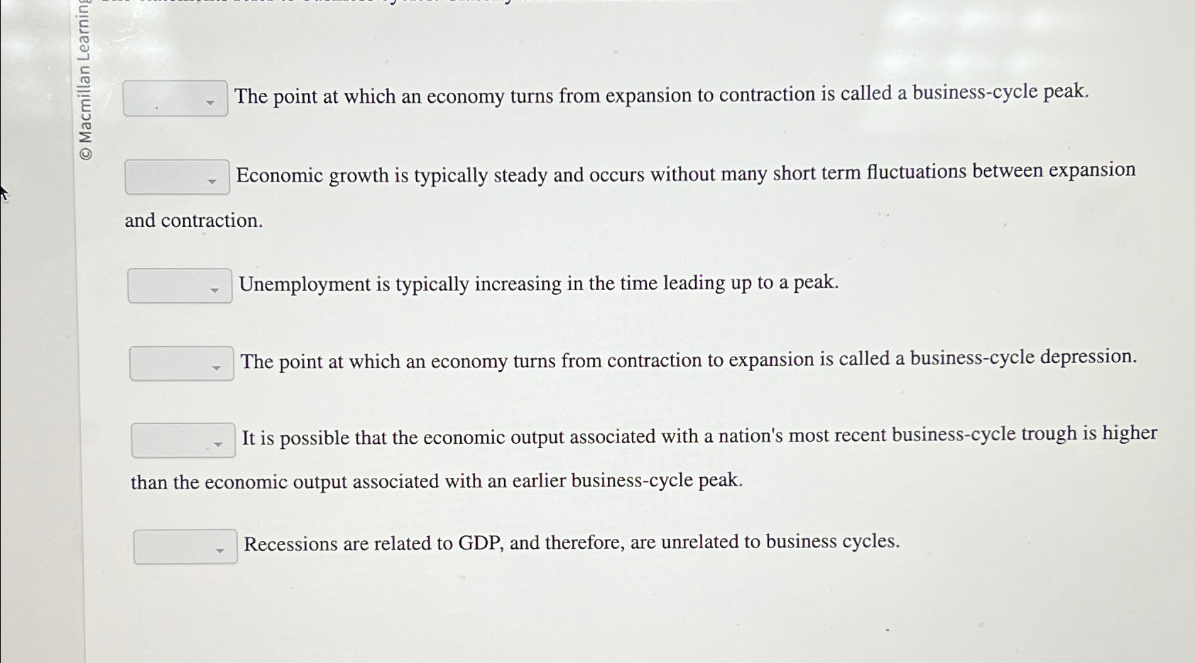 Solved The point at which an economy turns from expansion to | Chegg.com
