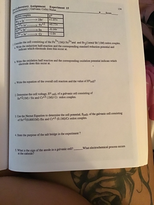 Solved ratory Assignment Experiment 15 chemistry (Galvanic | Chegg.com