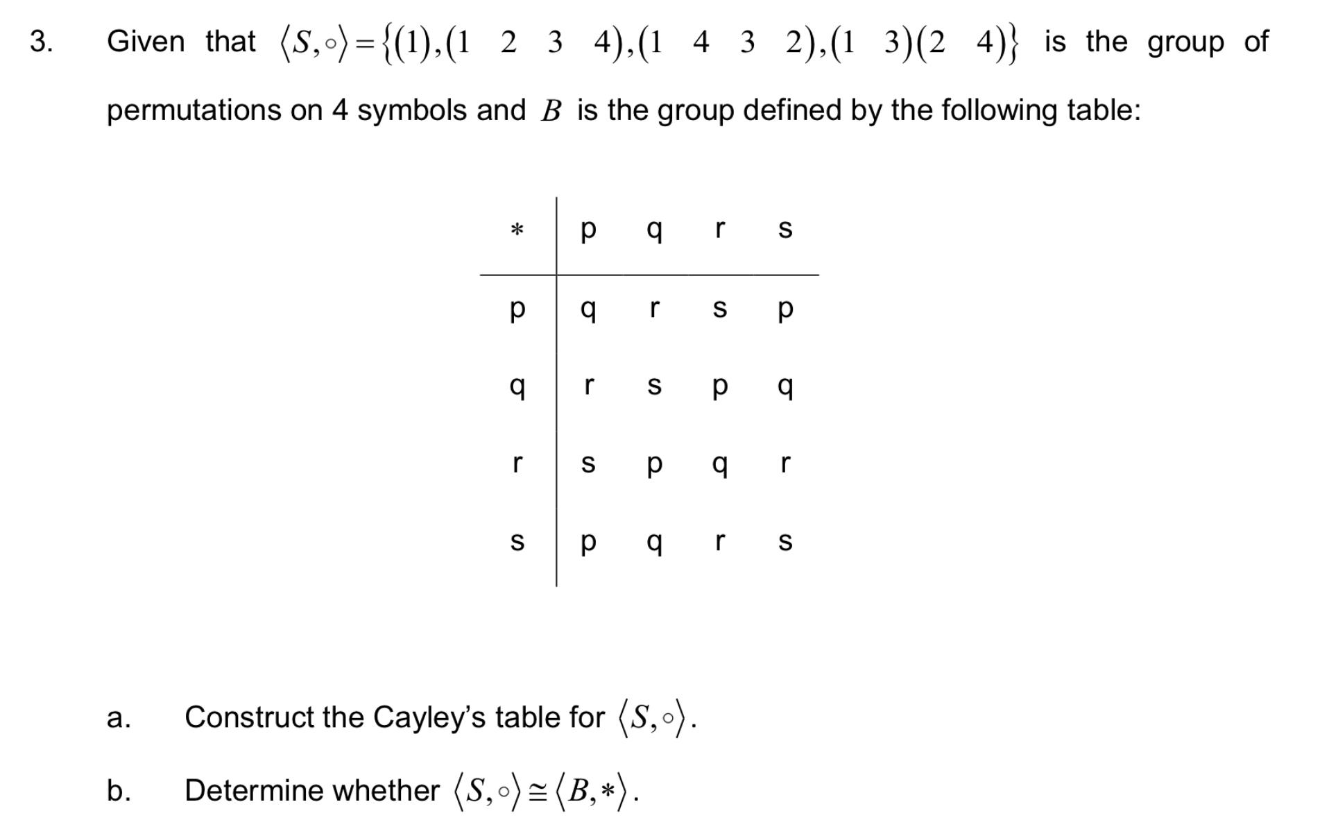 Solved permutations on 4 ﻿symbols and B ﻿is the group | Chegg.com