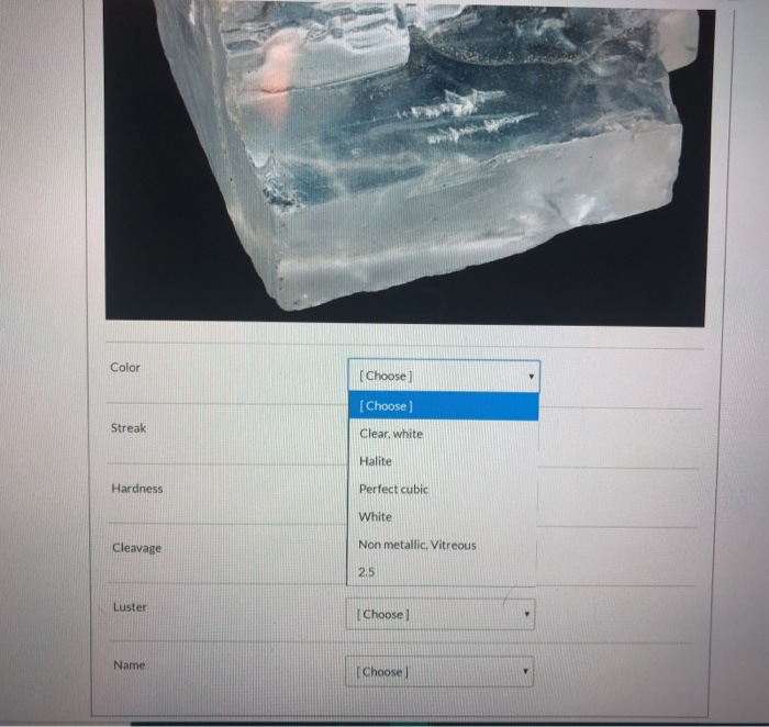 Solved Color Choose) [Choose] Clear, white Streak Halite | Chegg.com