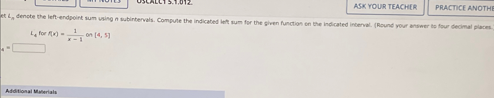 Solved et Ln ﻿denote the left-endpoint sum using n | Chegg.com