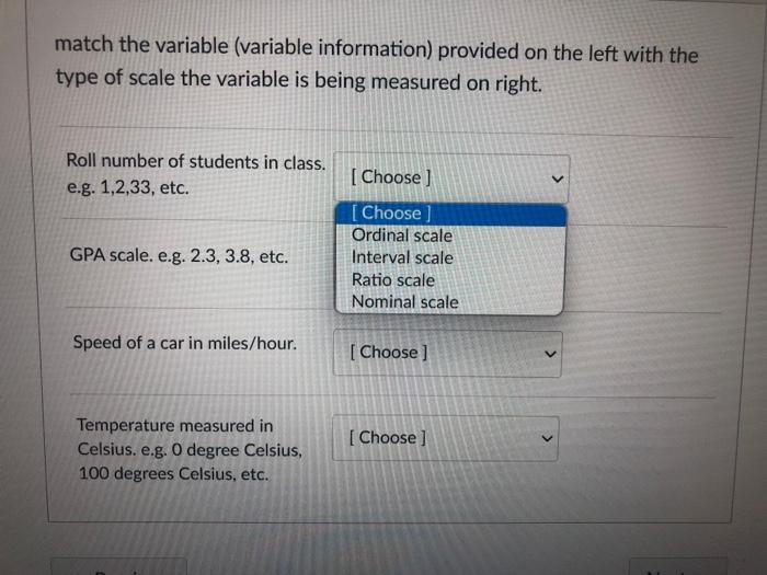 Solved match the variable (variable information) provided on | Chegg.com