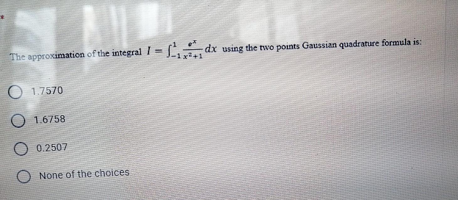 Solved dx using the two points Gaussian quadrature formula | Chegg.com