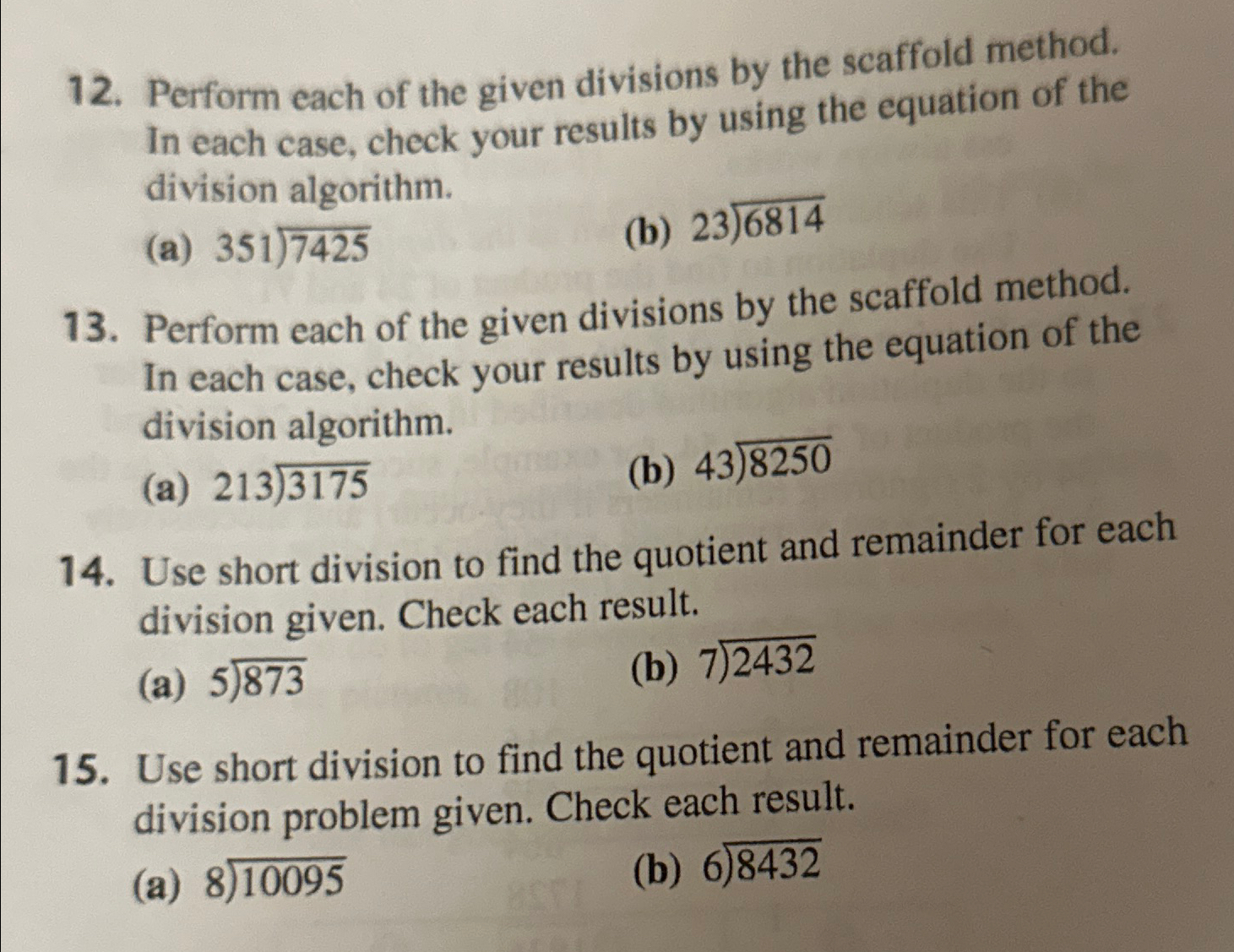 Solved Perform each of the given divisions by the scaffold | Chegg.com
