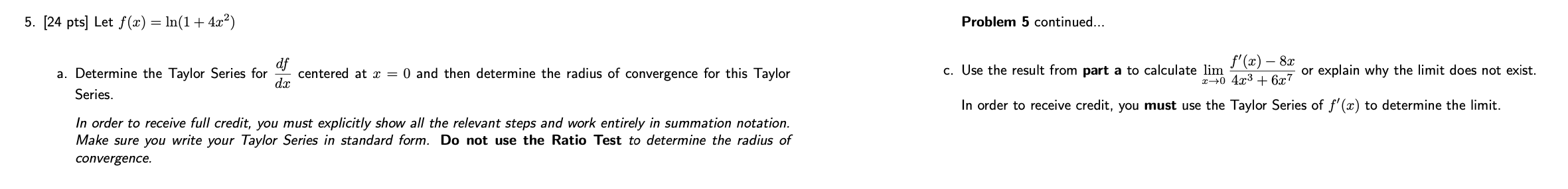 Solved [24 ﻿pts] ﻿Let f(x)=ln(1+4x2)Problem 5 | Chegg.com