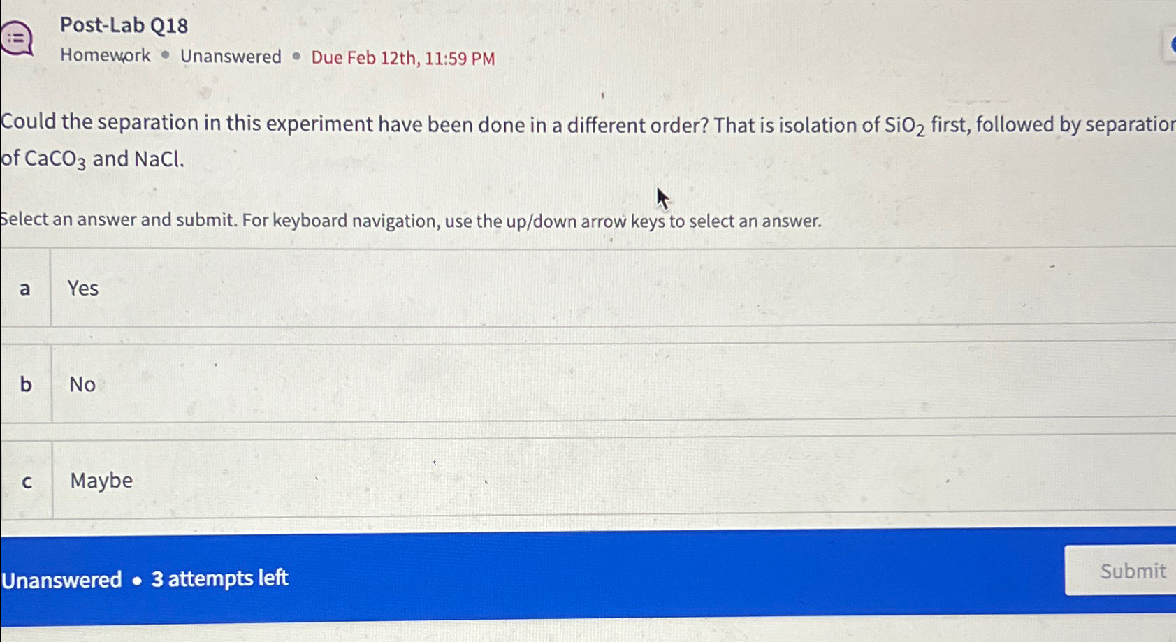Solved Post-Lab Q18\\nHomework * Unanswered * Due Feb 12th, | Chegg.com