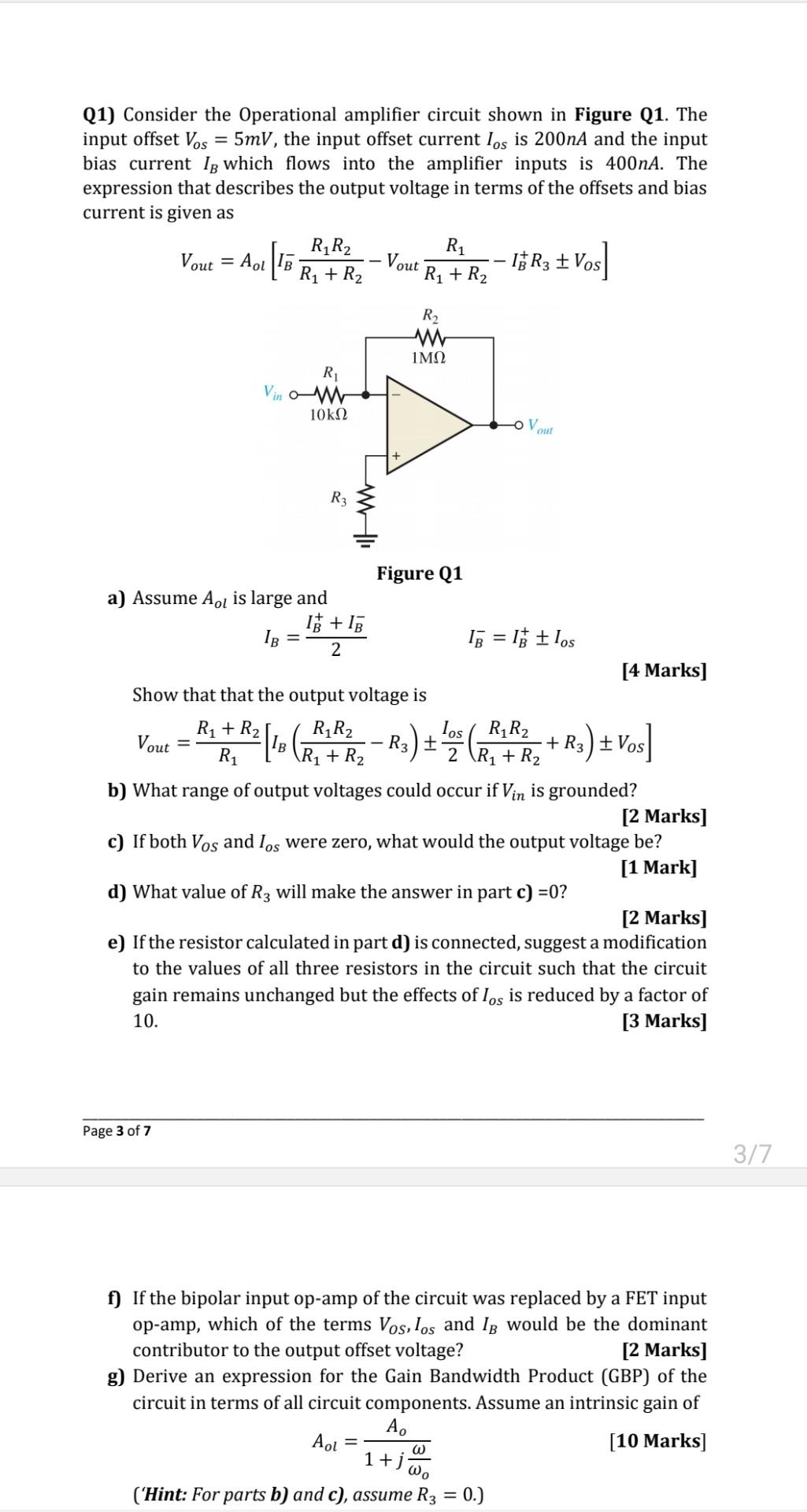 Solved (1) Consider the Operational amplifier circuit shown | Chegg.com