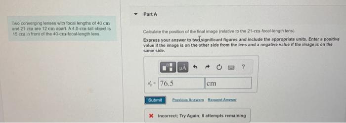 Solved Two converging lenses with focel lengths of 40 cm and | Chegg.com