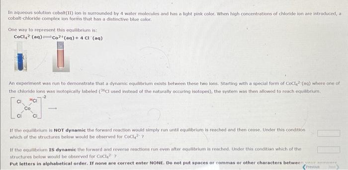 In aqueous solution cobalt(II) en surrounded by 4 | Chegg.com