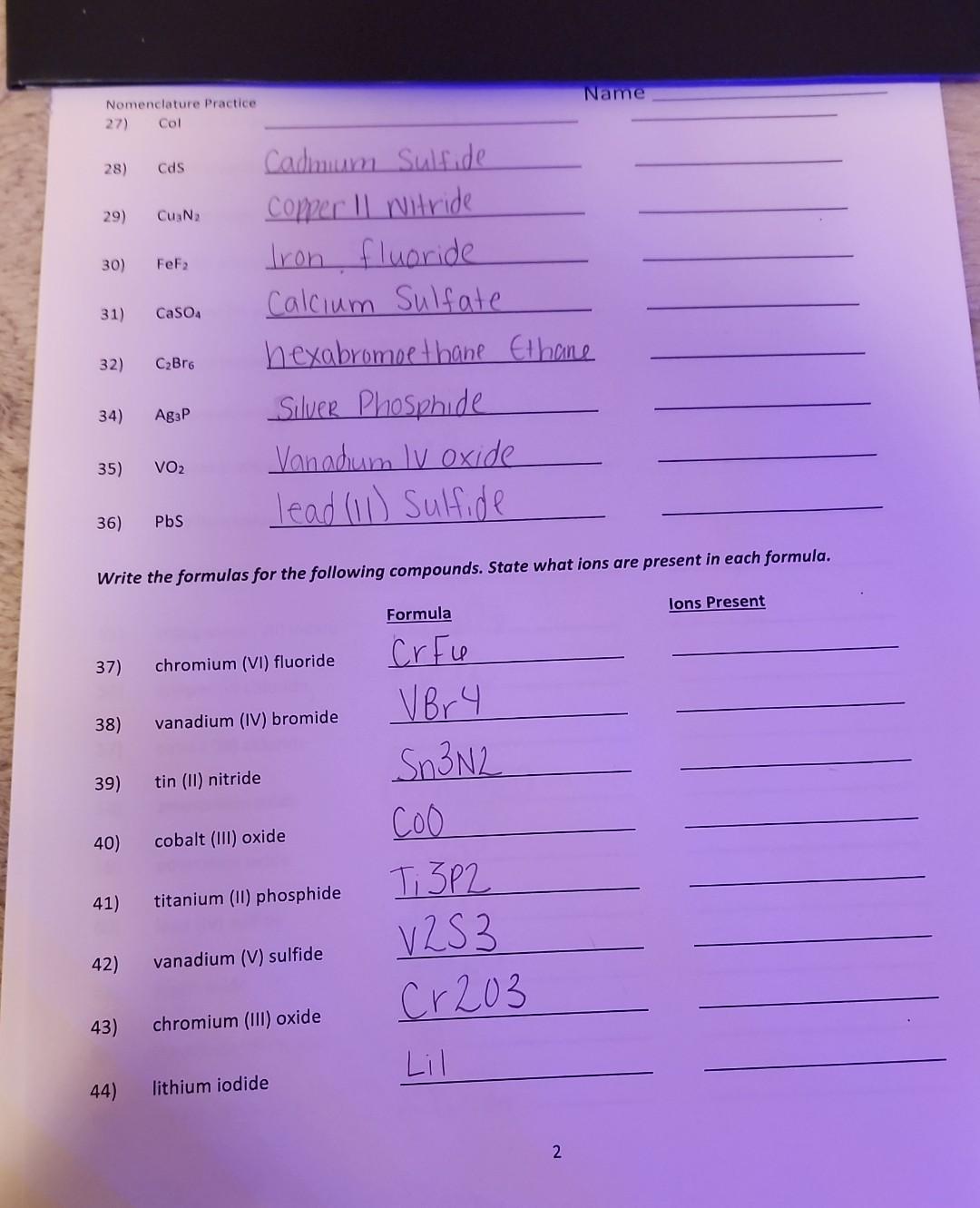 Solved Nomenclature Practice 27) Col 28) cas Col Cadmum | Chegg.com