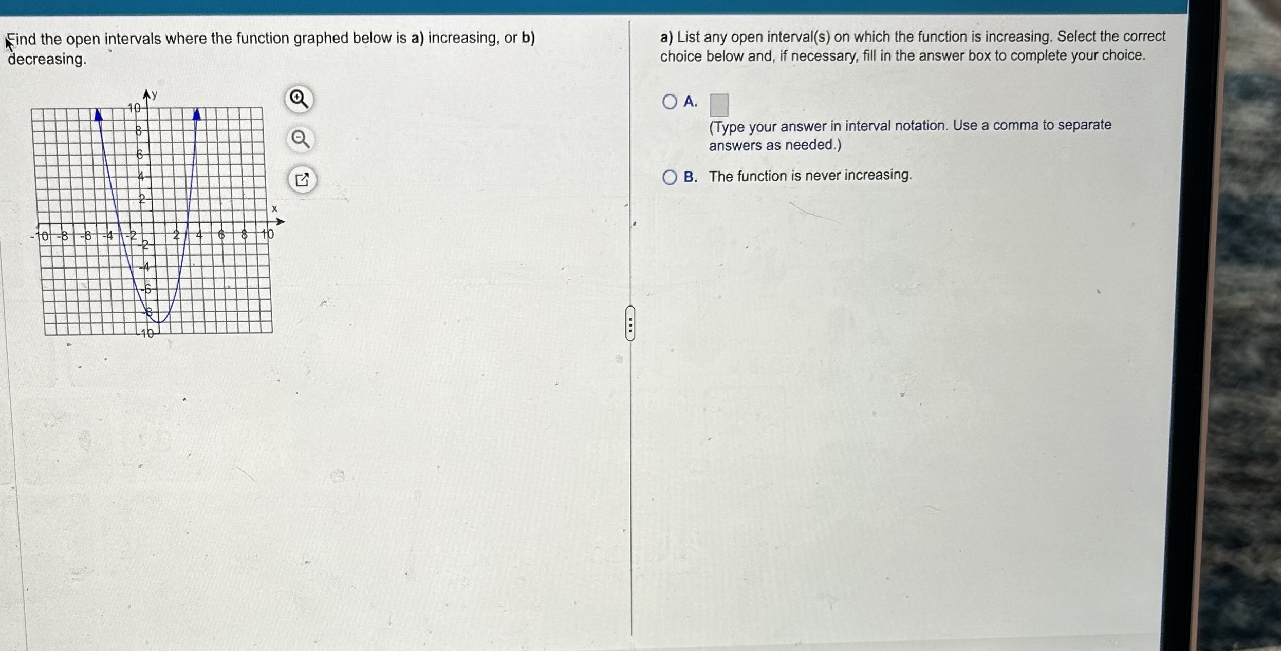 Solved Find the open intervals where the function graphed | Chegg.com