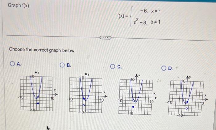 Solved Graph f(x). f(x)={−6,x=1x2−3,x =1 Choose the correct | Chegg.com