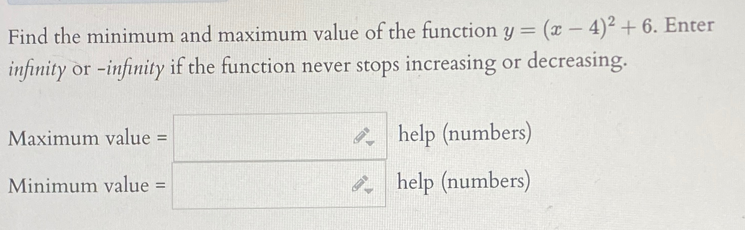 Solved Find the minimum and maximum value of the function | Chegg.com
