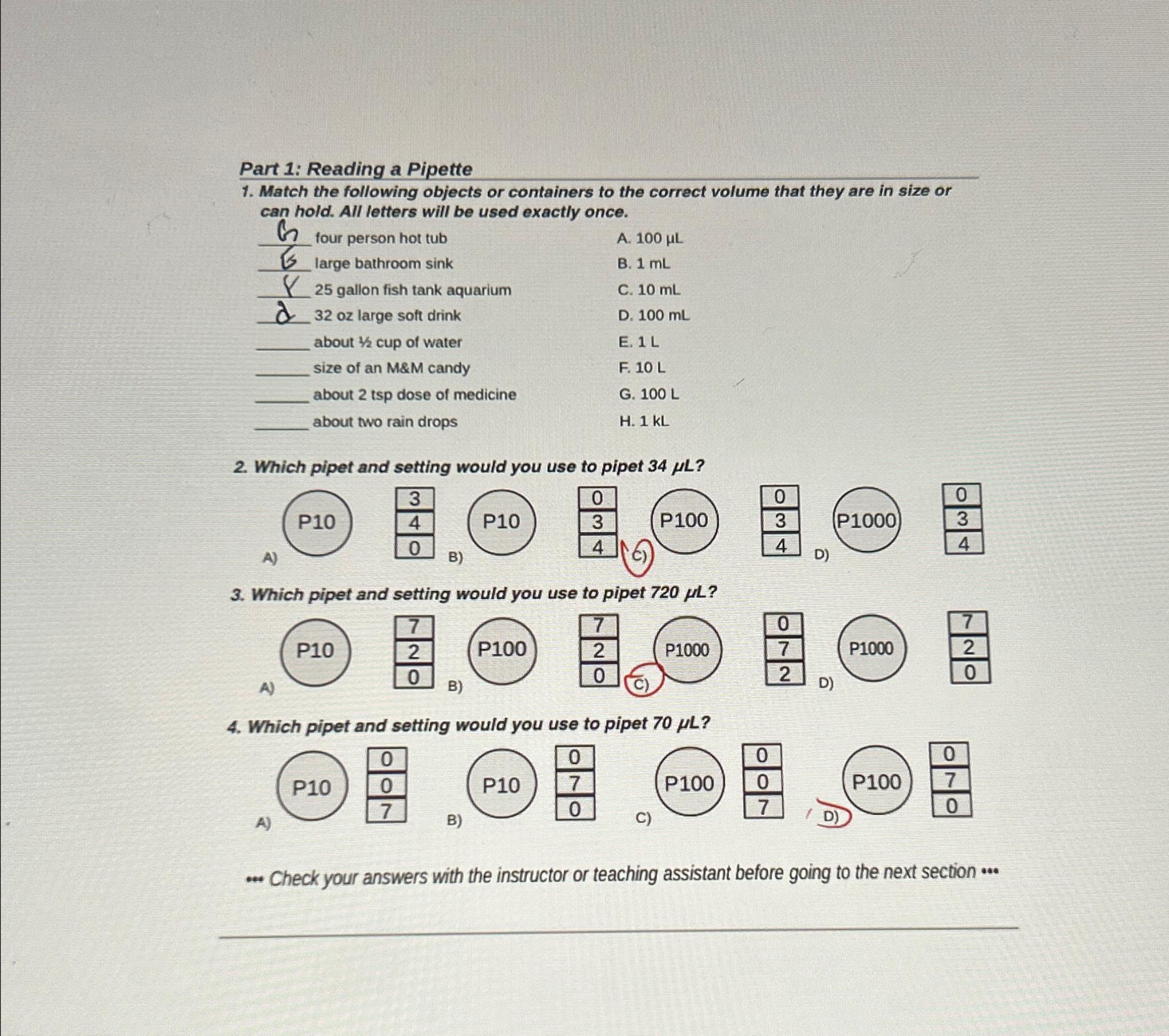 Solved Part 1: Reading a Pipette\\nMatch the following | Chegg.com