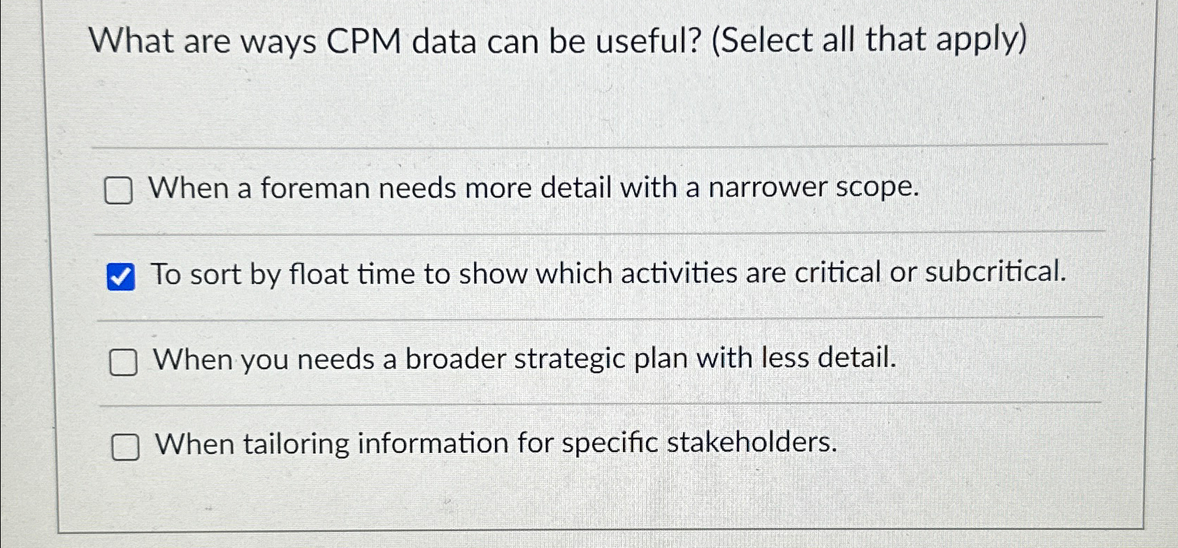 Solved What are ways CPM data can be useful? (Select all | Chegg.com