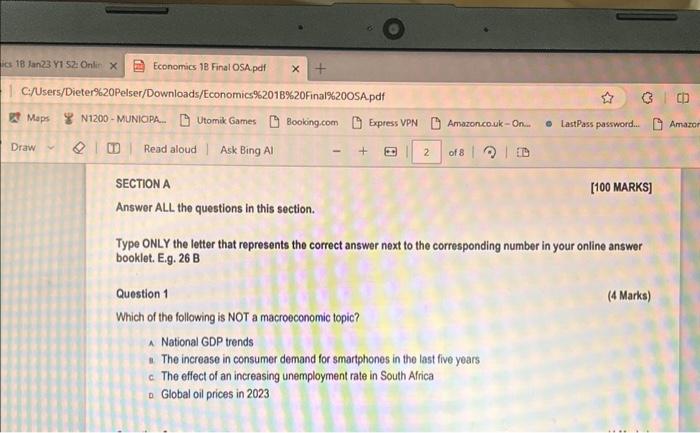 Solved Answer ALL the questions in this section. Type ONLY | Chegg.com
