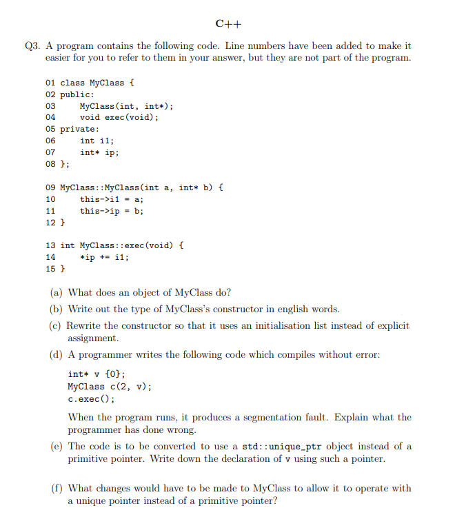 Solved C++Q3. ﻿A program contains the following code. Line | Chegg.com