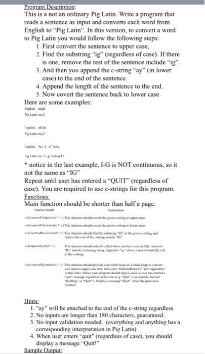 Solved Program Description: This is a not an ordinary Pig | Chegg.com